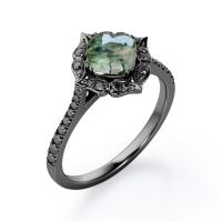 China Botanical Design - 0.5 Carat  Pear Cut Druzy Scenic Moss Green  Agate - 4 Prong Engagement Ring for sale