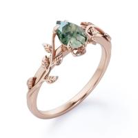 China Botanical Design - 0.5 Carat  Pear Cut Druzy Scenic Moss Green  Agate - 4 Prong Engagement Ring for sale