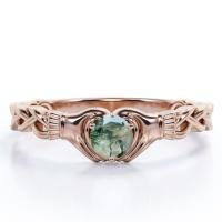 China Round Brilliant Cut Clear Druzy Moss Green  Agate  -  Braided Engagement Ring for sale