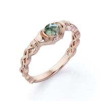 China Round Brilliant Cut Clear Druzy Moss Green  Agate  -  Braided Engagement Ring for sale