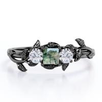 China Branch Leaf Design Carat Princess Cut Milky White Moss Green Agate and Moissanite Plating over Silver for sale