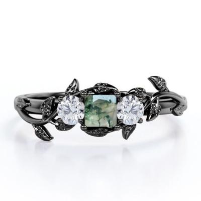 China Branch Leaf Design Carat Princess Cut Milky White Moss Green Agate and Moissanite Plating over Silver for sale