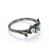 China Branch Leaf Design Carat Princess Cut Milky White Moss Green Agate and Moissanite Plating over Silver for sale