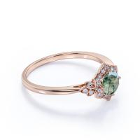 China Vintage Design 4 Prong Round Shape Milky White Druzy Moss Green Agate And Moissanite Floral Cluster Engagement Ring for sale