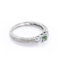 China Round Brilliant Cut Natural Transparent Moss Green Agate and Moissanite - Carved Filigree Milgrain Engagement Ring for sale