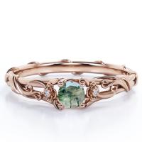 China Past Present Future Floral Bezel 0.55 Carat Round Cut Natural Transparent Moss Green Agate and Moissanite Vine Engagemen for sale