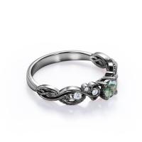 China Brilliant Cut Solid Finely Veined Moss Green Agate and Moisssanite Victorian Style Filigree Engagement Ring for sale
