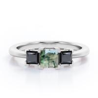 China Minimalist Square V-Prong - 0.45 TCW Princess Cut Moss Green Agate with Lab Created Three-Stone Engagement for sale