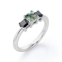 China Minimalist Square V-Prong - 0.45 TCW Princess Cut Moss Green Agate with Lab Created Three-Stone Engagement for sale