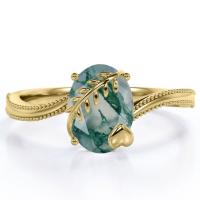 China Round Cut Moss Green Agate Leafy Single Stone Engagement Ring in White Gold for sale
