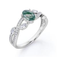 China Snowflake Hexagon Moss Agate Ring with Moissanites for Women for sale