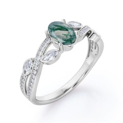 China Crossover Over Shaped Opaque Milky Moss Green  Agate Engagement Ring In 18K Filigree Engagement Ring for sale