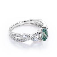 China Crossover Over Shaped Opaque Milky Moss Green  Agate Engagement Ring In 18K Filigree Engagement Ring for sale