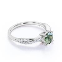 China Round Natural Druzy Moss Green Agate And Moissanite Pave Twisted Infinity Engagement Ring for sale