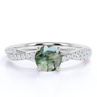 China Natural Moss Agate Flower Shape Marquise Blossom CZ Wedding Cluster Ring for sale