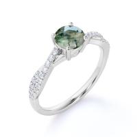 China Moss Agate Modern Prism Shape Engagement Ring Set For Women In Gold for sale