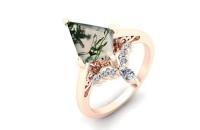 China Moss Agate Modern Prism Shape Engagement Ring Set For Women In Gold for sale