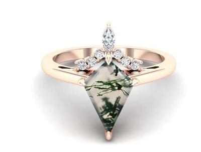 China Natural Moss Agate Gemstone Genuine 925 Sterling Silver Ring for Women Kite Cut Women's Ring for sale