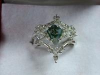 China Natural Moss Agate Flower Shape Marquise Blossom CZ Wedding Cluster Ring for sale