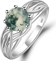 China Natural Moss Agate Flower Shape Marquise Blossom CZ Wedding Cluster Ring for sale