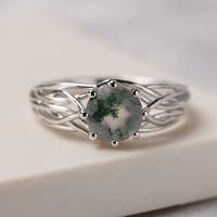 China 925 Sterling Silver Round Cut 7 MM Moss Agate Ring Personalized Promise Ring Abstract Ring for Women for sale