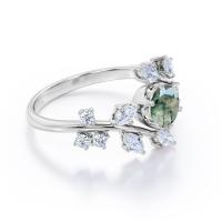 China Snowflake Hexagon Moss Agate Ring with Moissanites for Women for sale