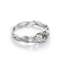 China Round Cut Moss Green Agate Leafy Single Stone Engagement Ring in White Gold for sale