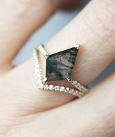 China Large Hexagon Moss Agate Statement  Wedding Cluster Ring Set for sale