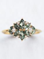 China Natural Moss Agate Flower Shape Marquise Blossom CZ Wedding Cluster Ring for sale