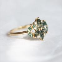 China Large Hexagon Moss Agate Statement  Wedding Cluster Ring Set for sale
