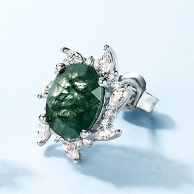 China Earrings for women, Natural Moss Agate 925 Sterling Silver Stud Earrings For Women Green Gems Engagement Wedding Jewelry for sale