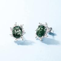 China Earrings for women, Natural Moss Agate 925 Sterling Silver Stud Earrings For Women Green Gems Engagement Wedding Jewelry for sale