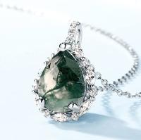 China Solid Rose Gold 1.25ct Natural Inspired Leaf Moss Agate Jewelry Cluster Emerald Aquatic for sale