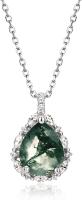 China Natural Moss Agate 925 Sterling Silver Pendant Necklace For Birthday Green Gems Engagement Wedding Jewelry Gift for sale
