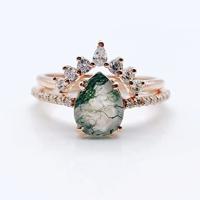 China Solid Rose Gold 1.25ct Natural Inspired Leaf Moss Agate Jewelry Cluster Emerald Aquatic for sale