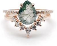 China Natural Moss Agate Opal Moissanite Stone Ring Unique For Engagement Wedding for sale