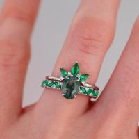 China Moss Agate Emerald Ring Set , Anniversary Jewelry Gift Promise Wedding Ring for sale