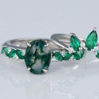 China Green Genuine Moss Agate Ring , Gemstone Beautiful Women Ring for sale