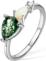 China Natural Moss Agate Opal Moissanite Stone Ring Unique For Engagement Wedding for sale
