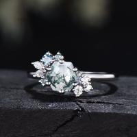 China Hexagon Cut Natural Moss Agate Vintage Unique Moissanite Bridal Ring For Art Deco for sale