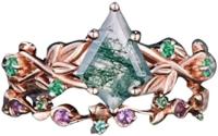 China Solid Rose Gold 1.25ct Natural Inspired Leaf Moss Agate Jewelry Cluster Emerald Aquatic for sale