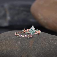 China Solid Rose Gold 1.25ct Natural Inspired Leaf Moss Agate Jewelry Cluster Emerald Aquatic for sale