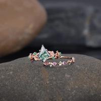 China Solid Rose Gold 1.25ct Natural Inspired Leaf Moss Agate Jewelry Cluster Emerald Aquatic for sale
