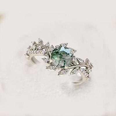 China Leaf  Shape 925 Sterling silver Center Stone Bridal Mossagate Engagement  ring for sale
