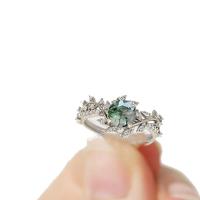 China Leaf  Shape 925 Sterling silver Center Stone Bridal Mossagate Engagement  ring for sale