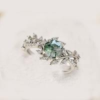 China Emerald Cut Antique Aquatic Green Agate Stone Ring Hypoallergenic for sale