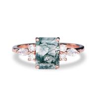China Emerald Cut Antique Aquatic Green Agate Stone Ring Hypoallergenic for sale