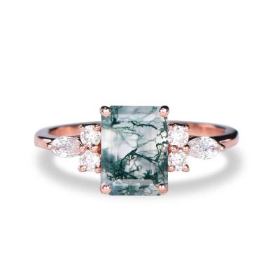 China Emerald Cut Antique Aquatic Green Agate Stone Ring Hypoallergenic for sale