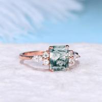 China Emerald Cut Antique Aquatic Green Agate Stone Ring Hypoallergenic for sale