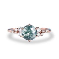 China Vintage Green Gemstone Snowdrift Cluster Wedding Ring Natural Moss Agate for sale